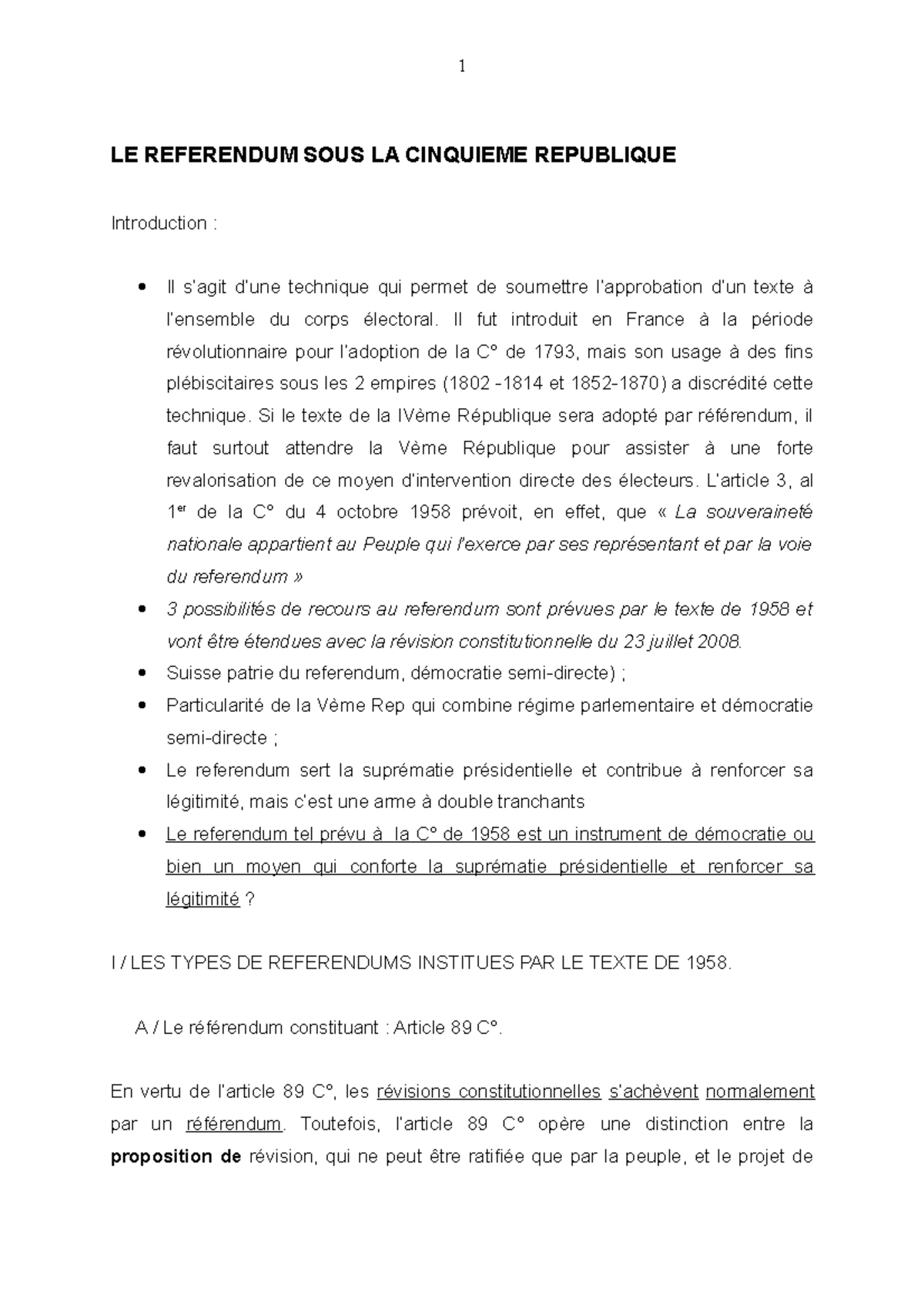 LA Referendum SOUS LA Cinquieme Republique - LE REFERENDUM SOUS LA ...