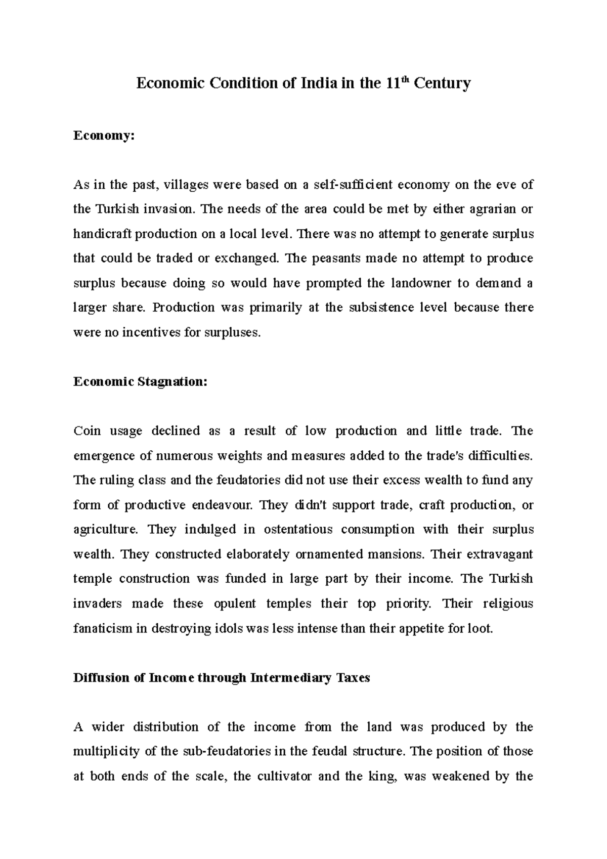 Economic Condition of India in the 11th Century - Economic Condition of ...