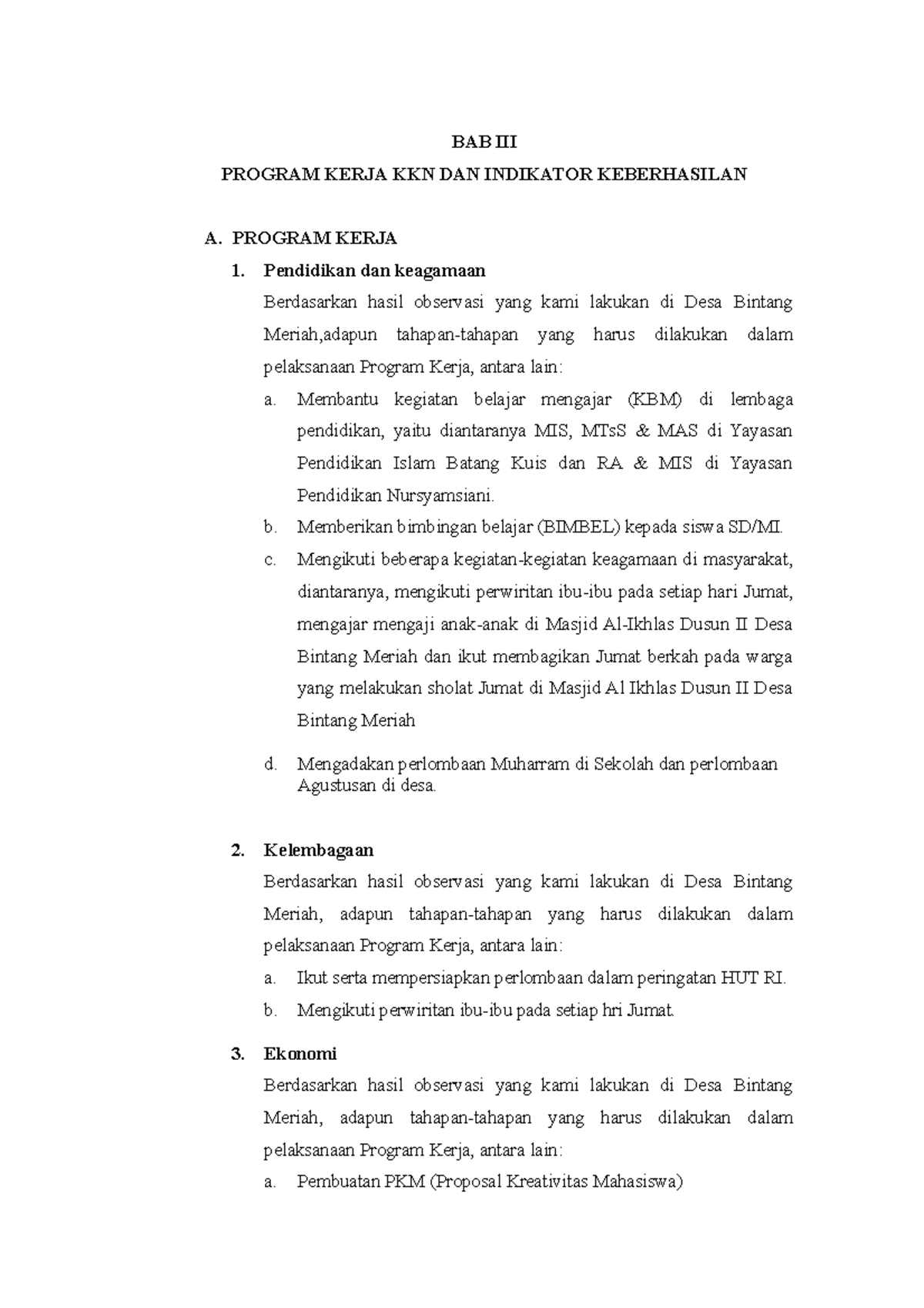 Laporan BAB III - this 2021 - BAB III PROGRAM KERJA KKN DAN INDIKATOR ...