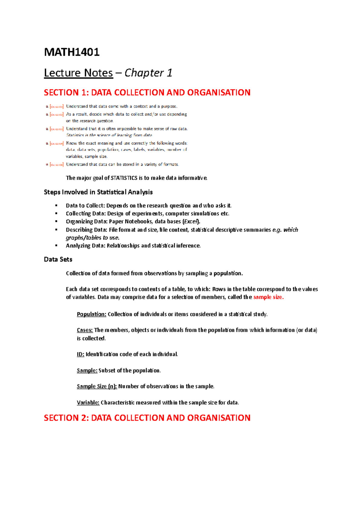 Chapter 1 Notes Math Lecture Notes Chapter 1 Section 1 Data Collection And Organisation The
