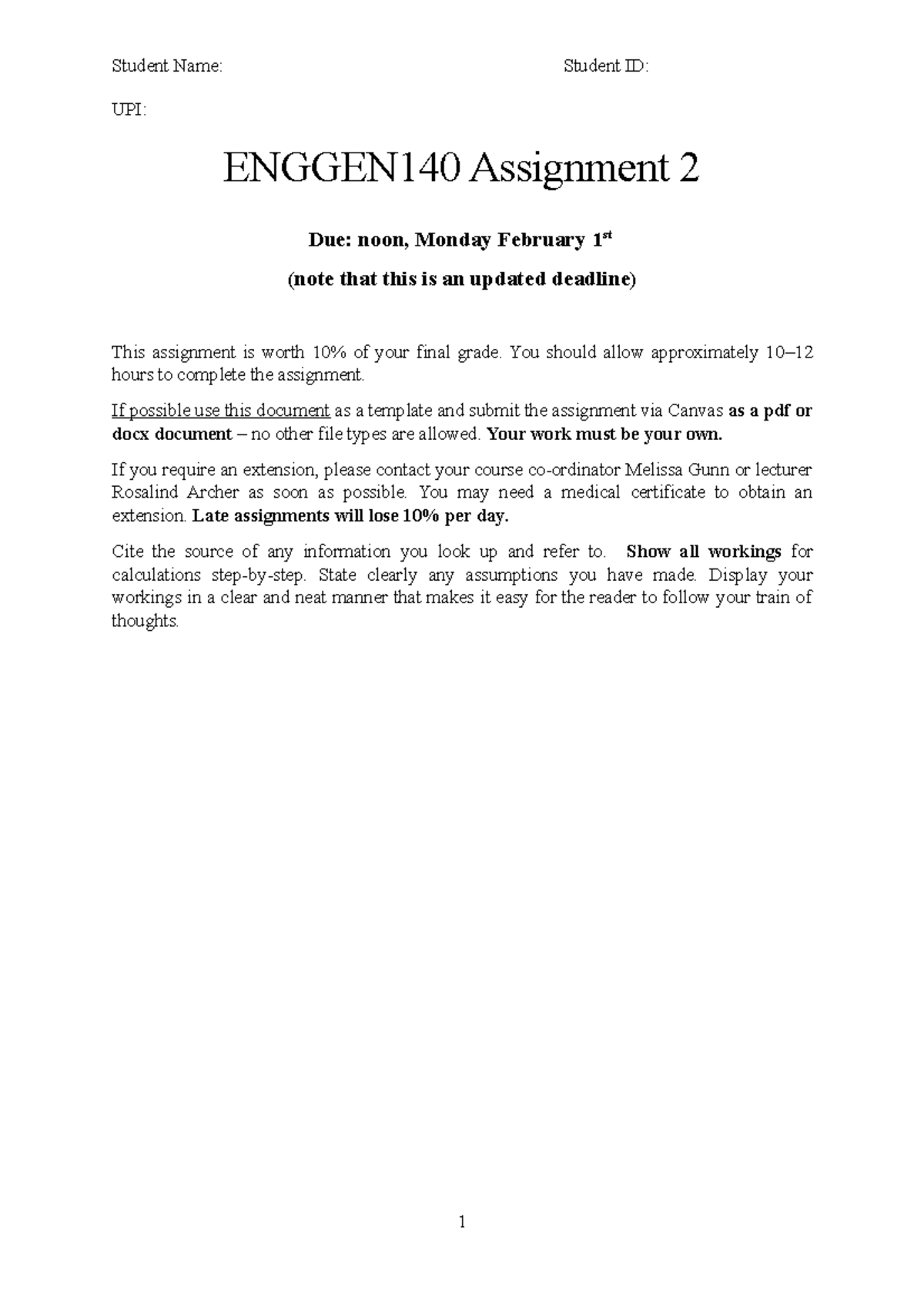 Enggen 140 SS 2021 - Assignment 2 - UPI: ENGGEN140 Assignment 2 Due ...