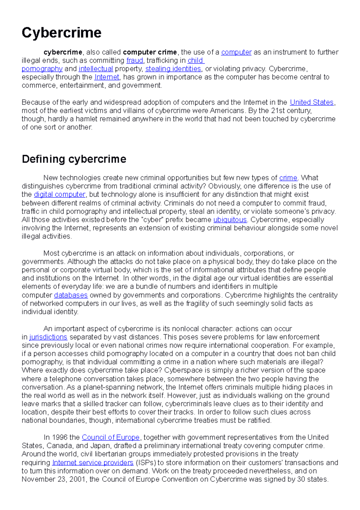 ICT136 UNIT2 Topics Maybe K.G - Cybercrime cybercrime, also called ...