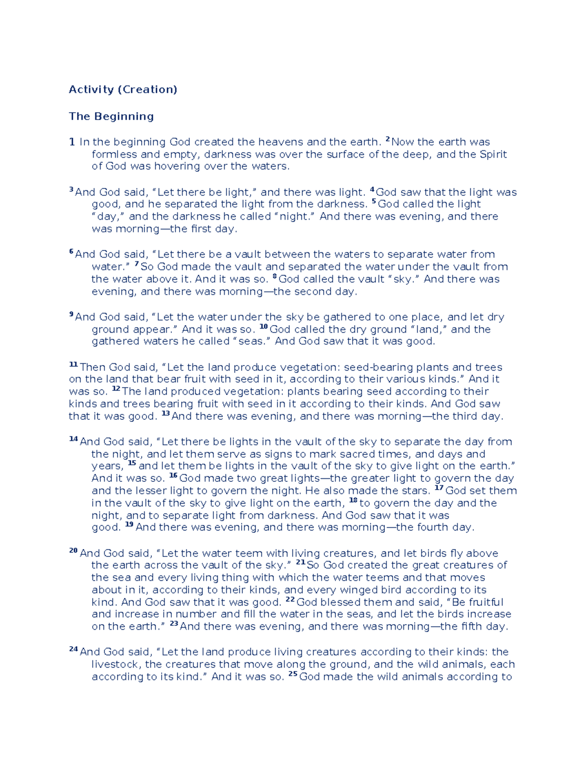 Activity(Creation) - Activity about creation - Activity (Creation) The ...