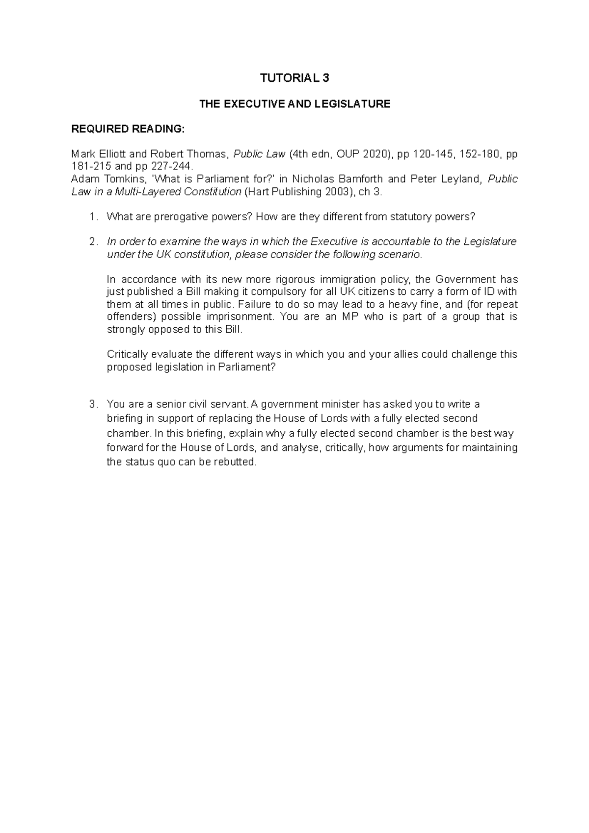 LW2120 Tutorial 3. Executive legislature - TUTORIAL 3 THE EXECUTIVE AND ...
