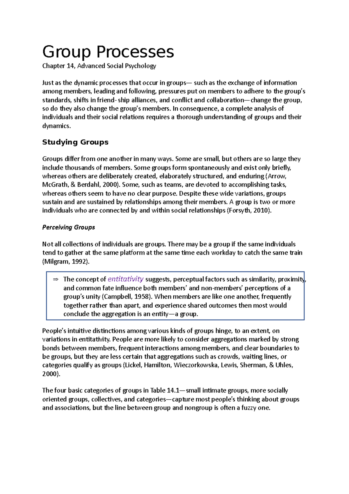 Group processes 1 - Lecture notes 7 - Group Processes Chapter 14 ...