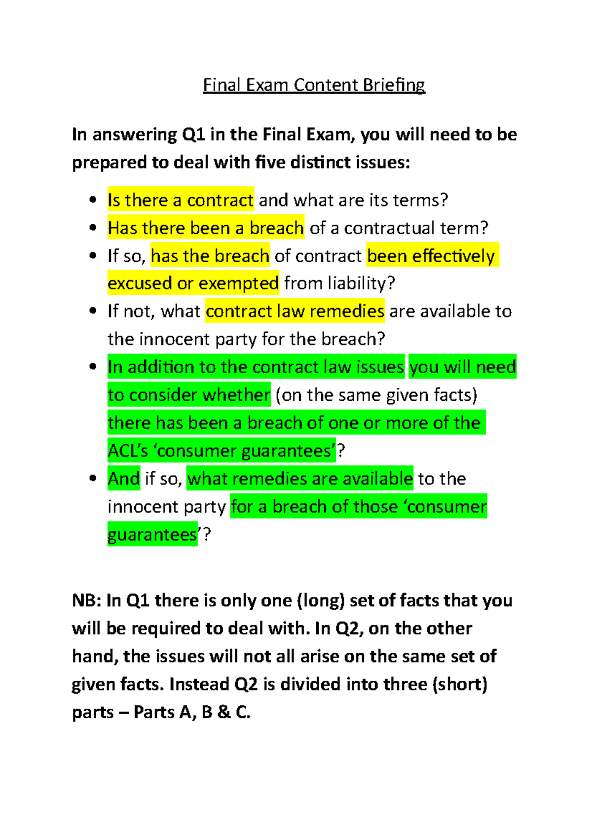 2018 Final Exam Content Briefing - Final Exam Content Briefing In ...