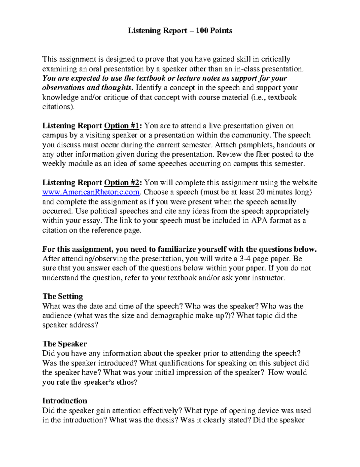 Listening Report Guidelines - Listening Report – 100 Points This ...