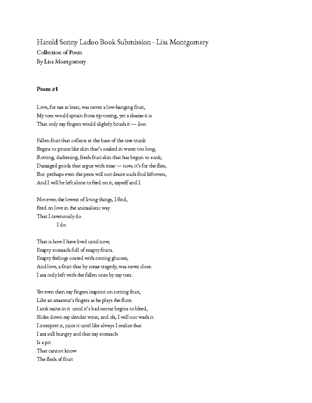 Harold Sonny Ladoo Book Submission - Lisa Montgomery - Fallen fruit ...