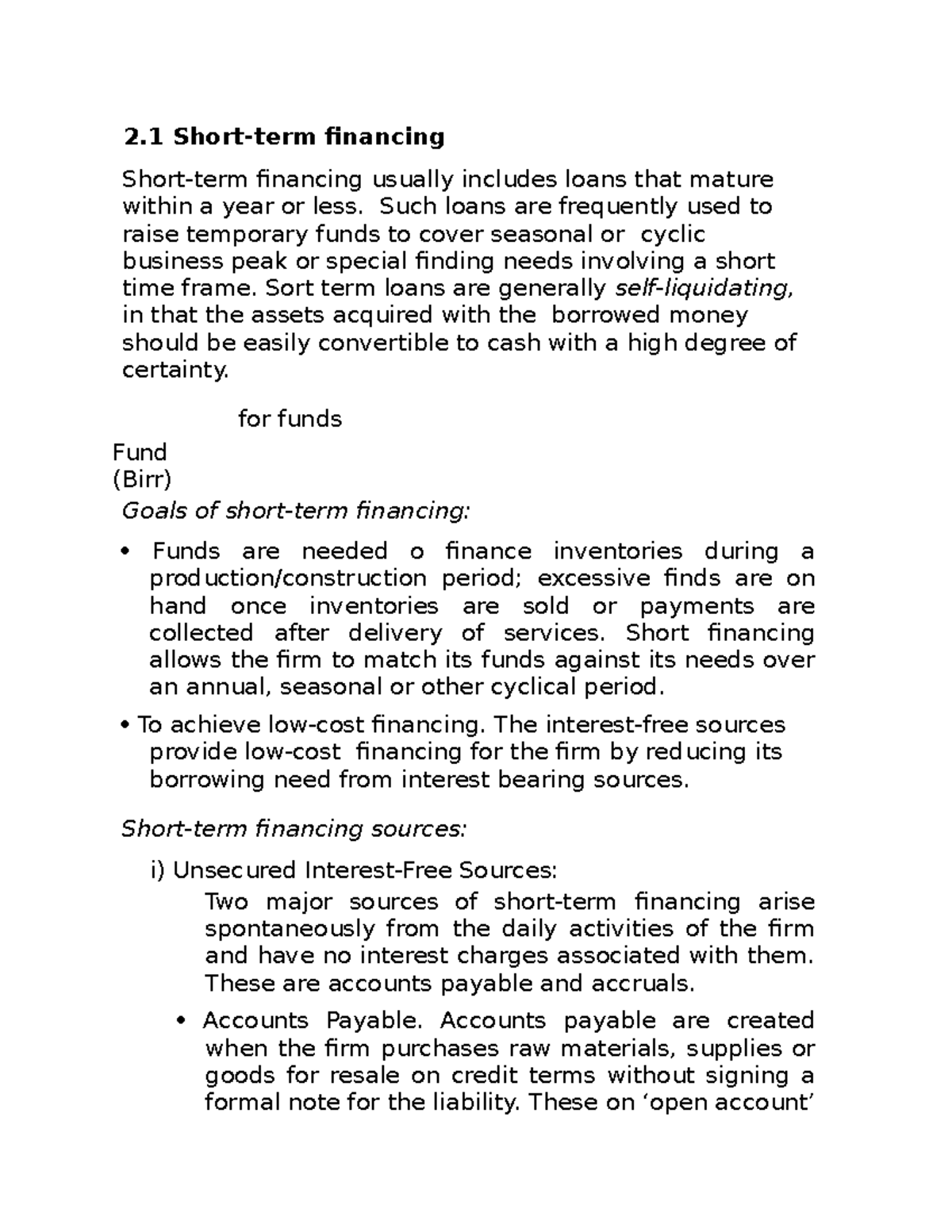 Chapter 2 Short Term Financing - 2 Short-term financing Short-term ...