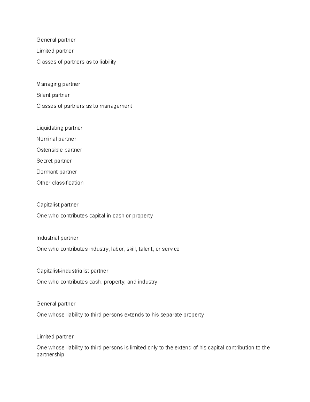 General partner - hrss - General partner Limited partner Classes of ...