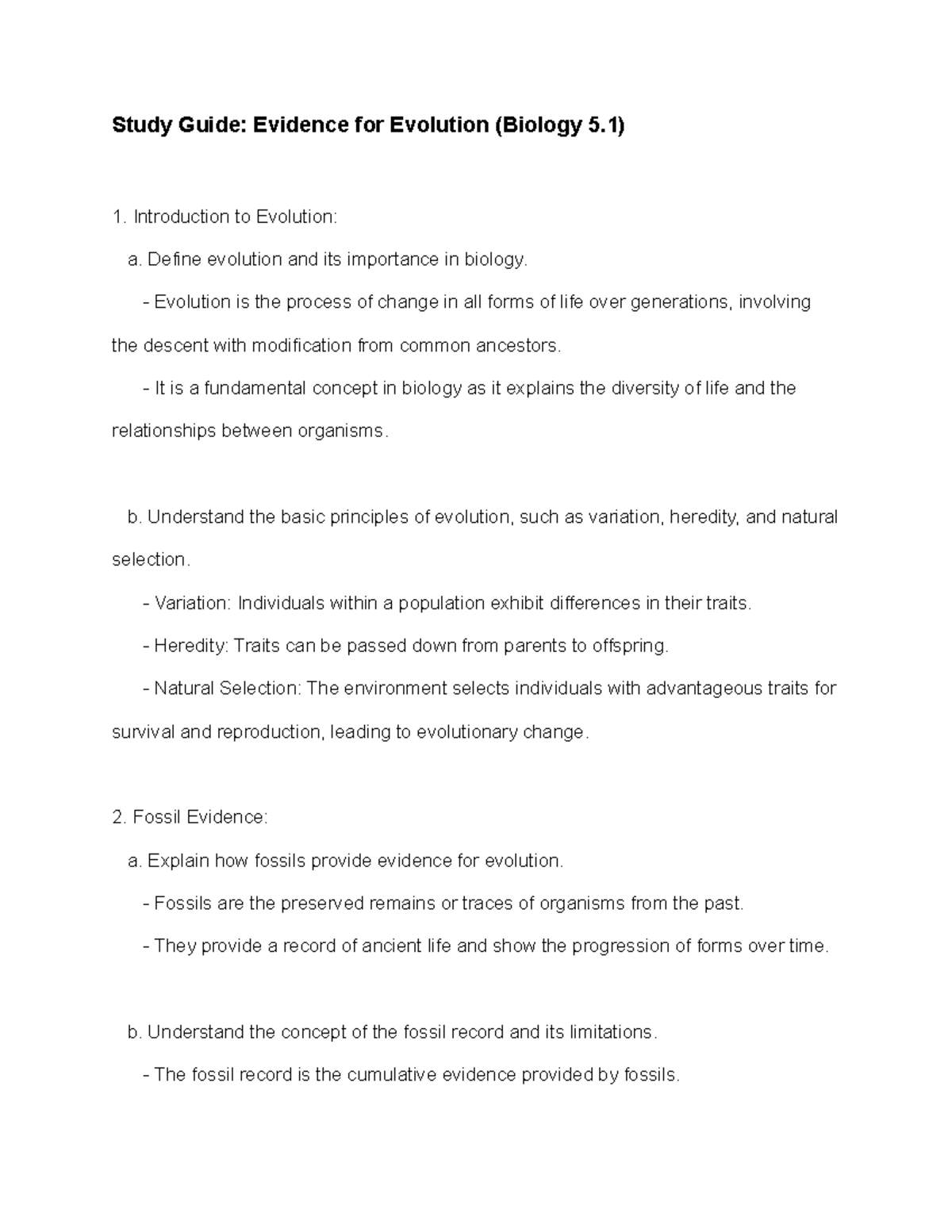 Evidence for evolution 5.1 - Study Guide: Evidence for Evolution ...