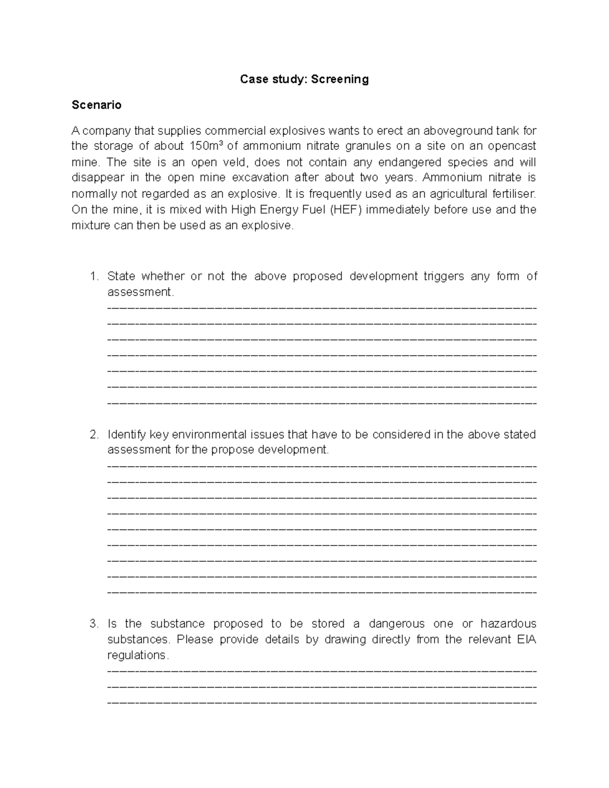Tutorial One screening case study - Case study: Screening Scenario A ...