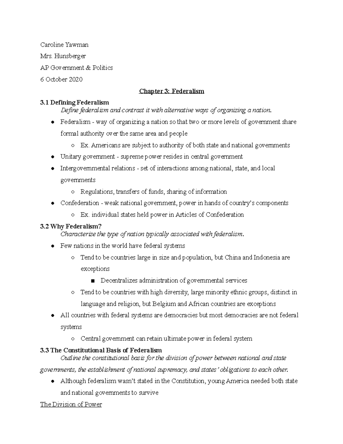 Textbook Chapter 3 Notes - Caroline Yawman Mrs. Hunsberger AP ...