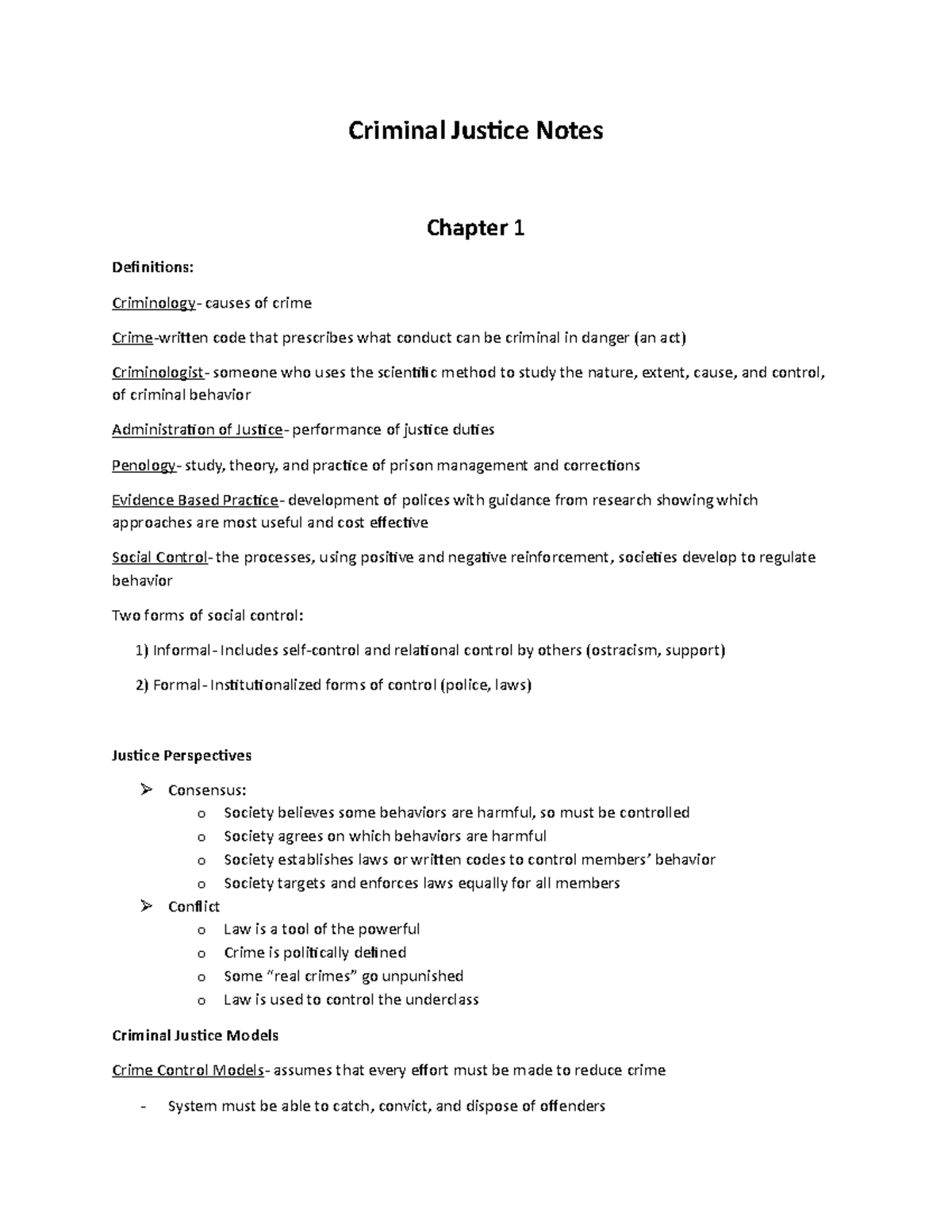 Criminal Justice Notes - Criminal Justice Notes Chapter 1 Definitions ...