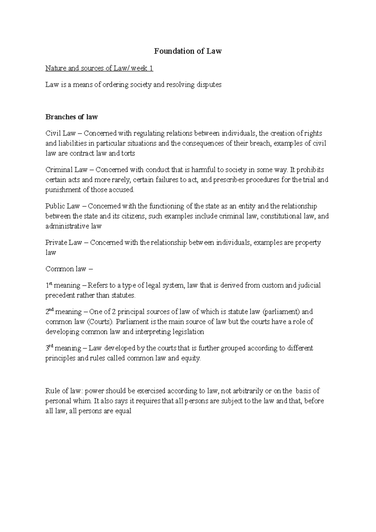 Foundation of law study notes - Foundation of Law Nature and sources of ...