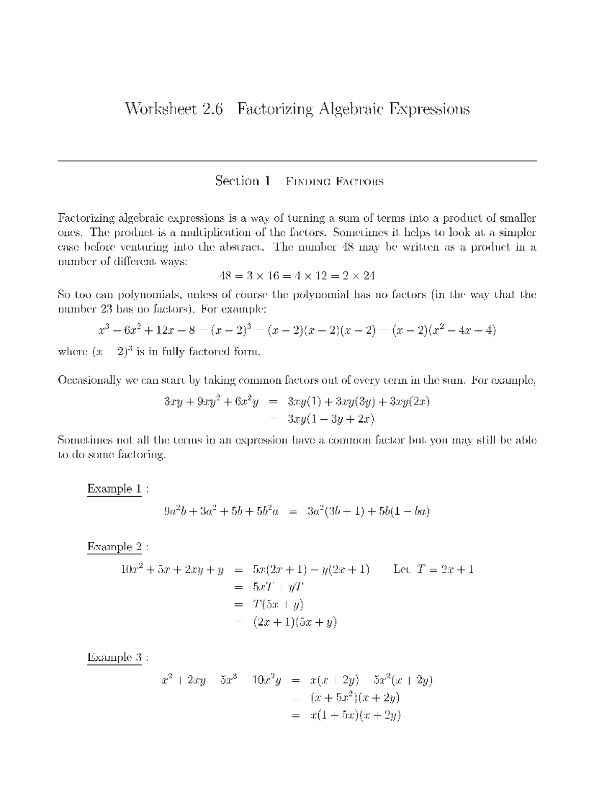 ontbinden in factoren - Worksheet 2 Factorizing Algebraic Expressions ...