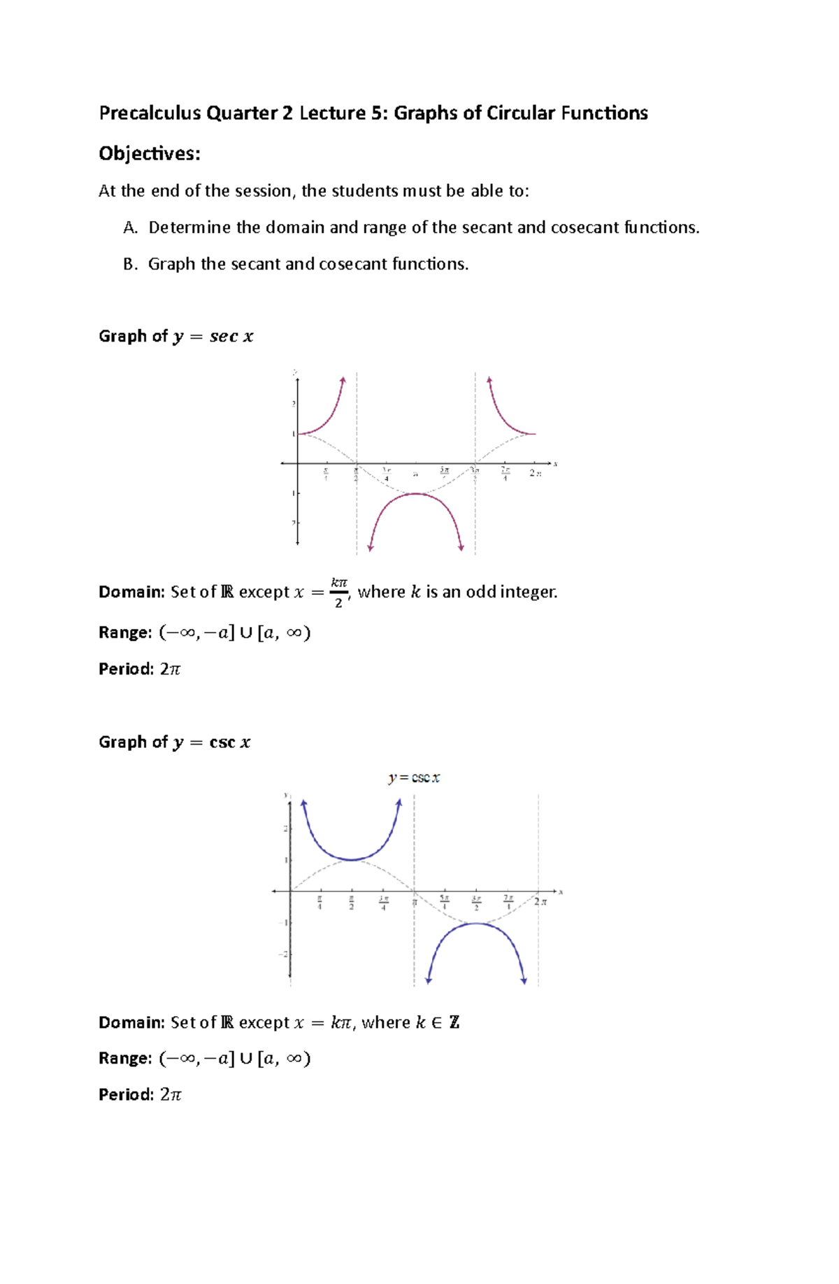 Precalculus Quarter 2 Lecture 5 Problem Set 5 Precalculus Quarter 2