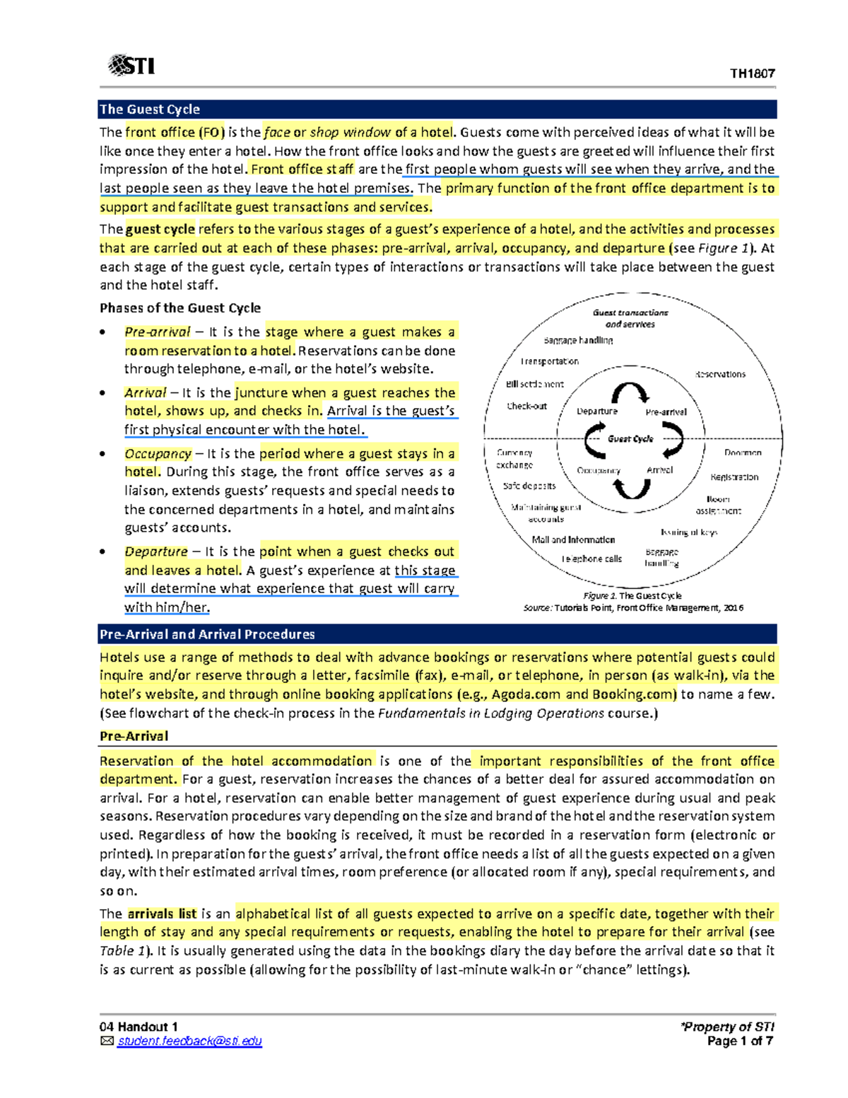 04 Hotel Front 1 - Midterm Notes - 04 Handout 1 *Property of STI The ...