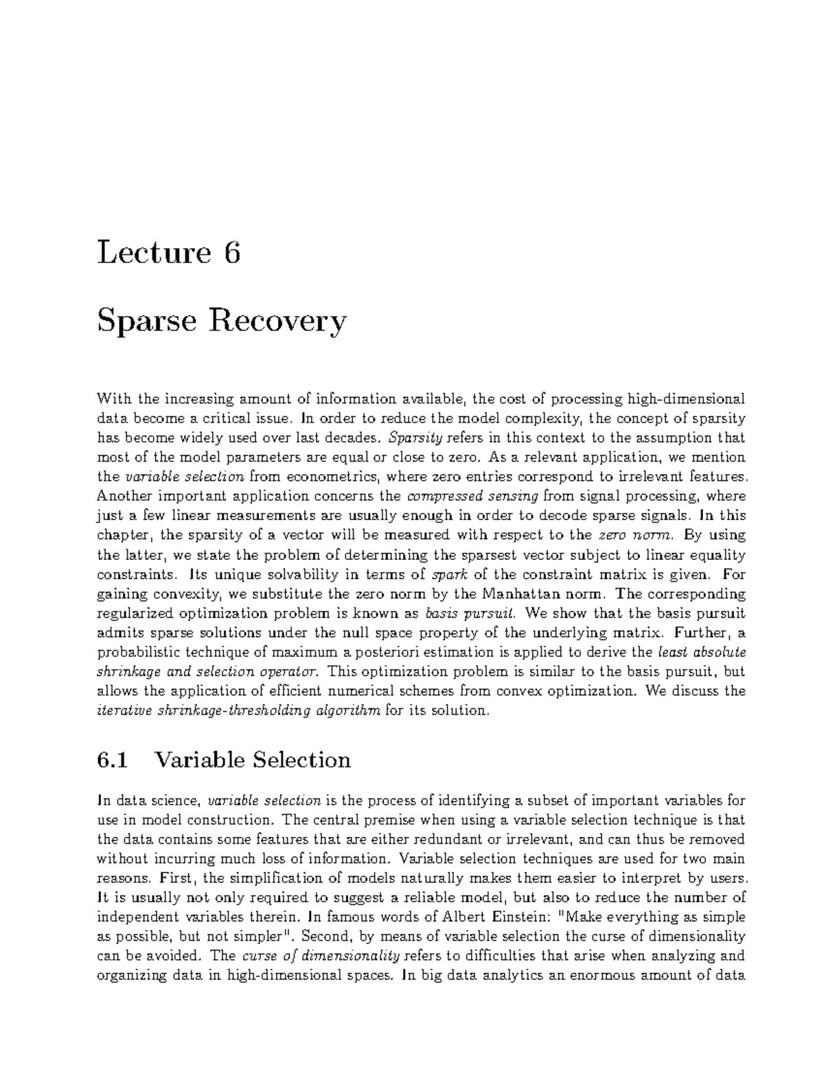 6 Lecture Sparse Recovery Lecture 6 Sparse Recovery With The