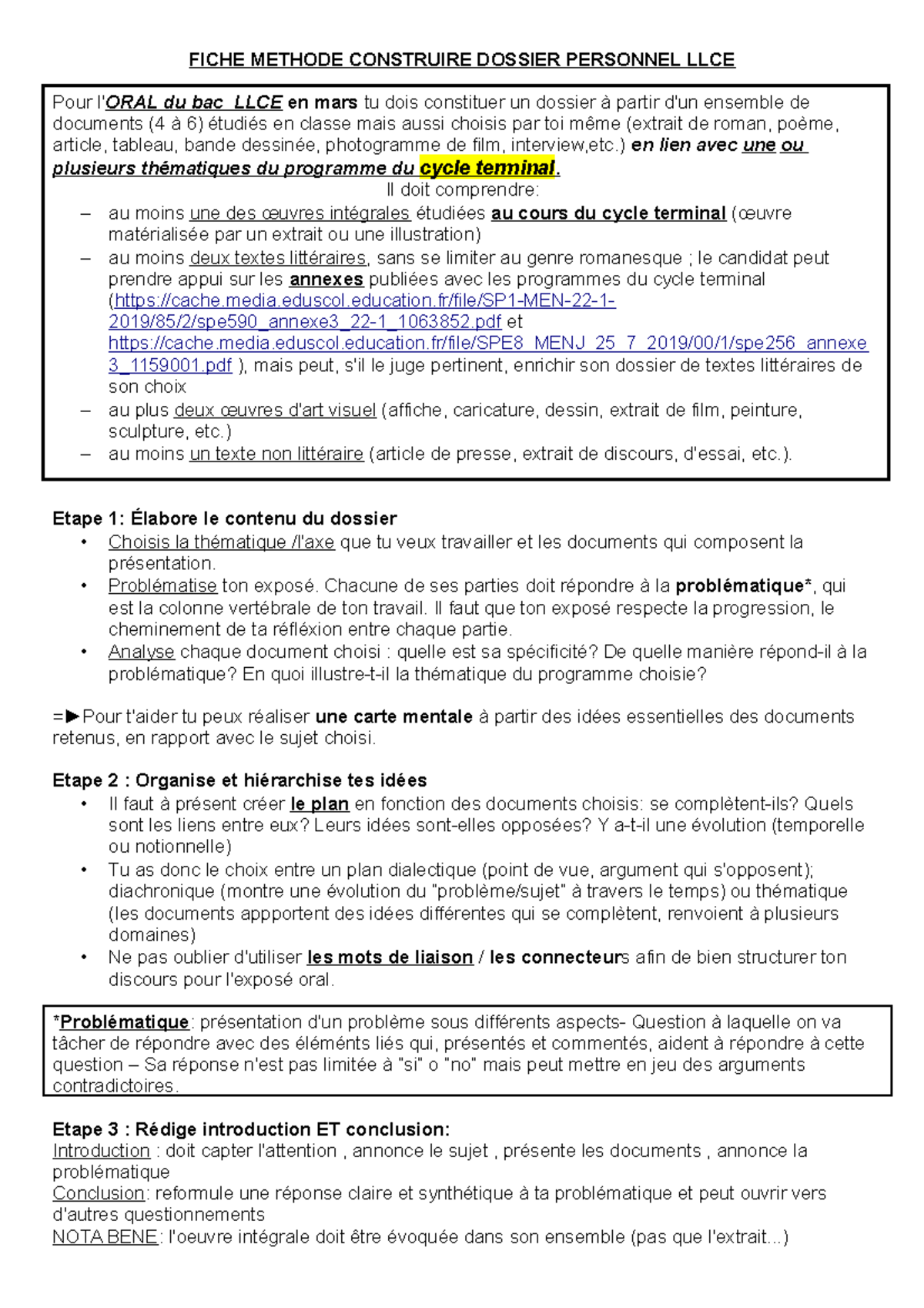 Méthode Dossier Personnel LLCE - FICHE METHODE CONSTRUIRE DOSSIER ...