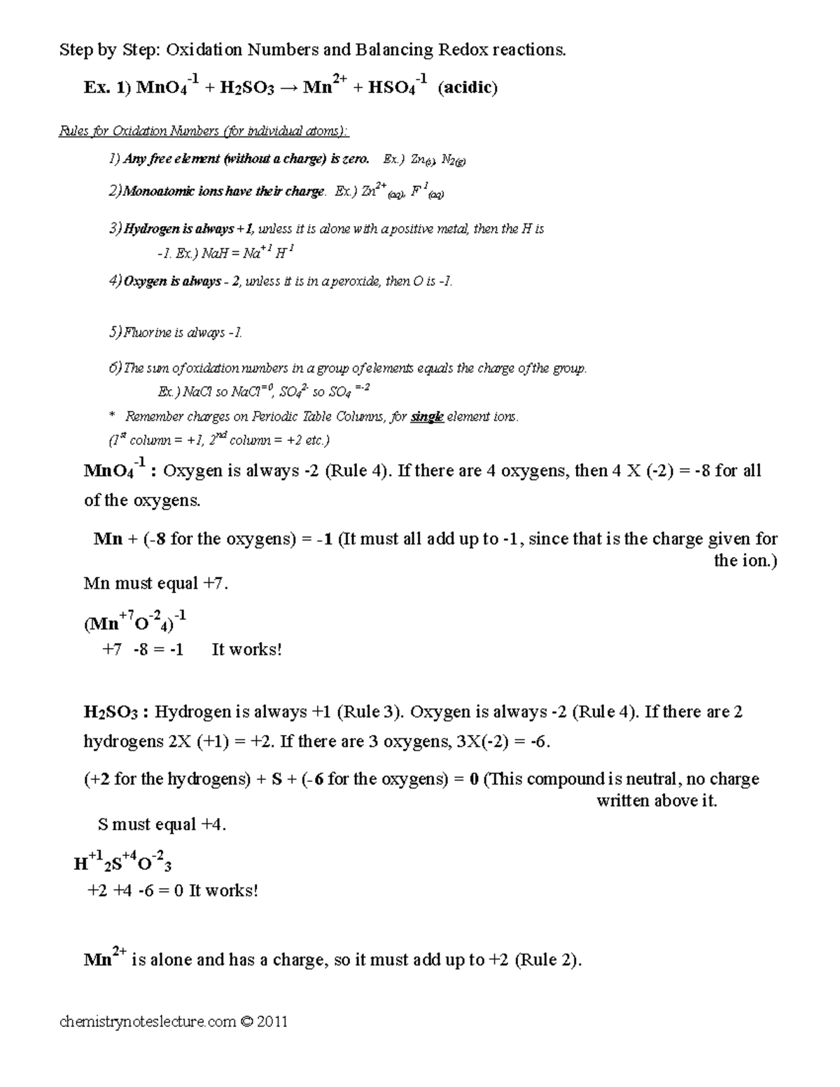Oxidation-Reduction - Notes - Step by Step: Oxidation Numbers and ...