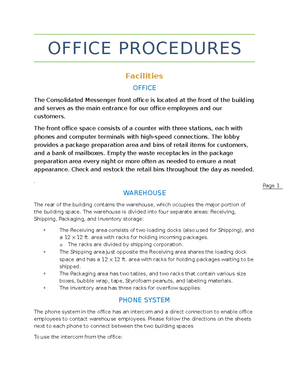 My Office-1 - MOS - OFFICE PROCEDURES Facilities OFFICE The ...