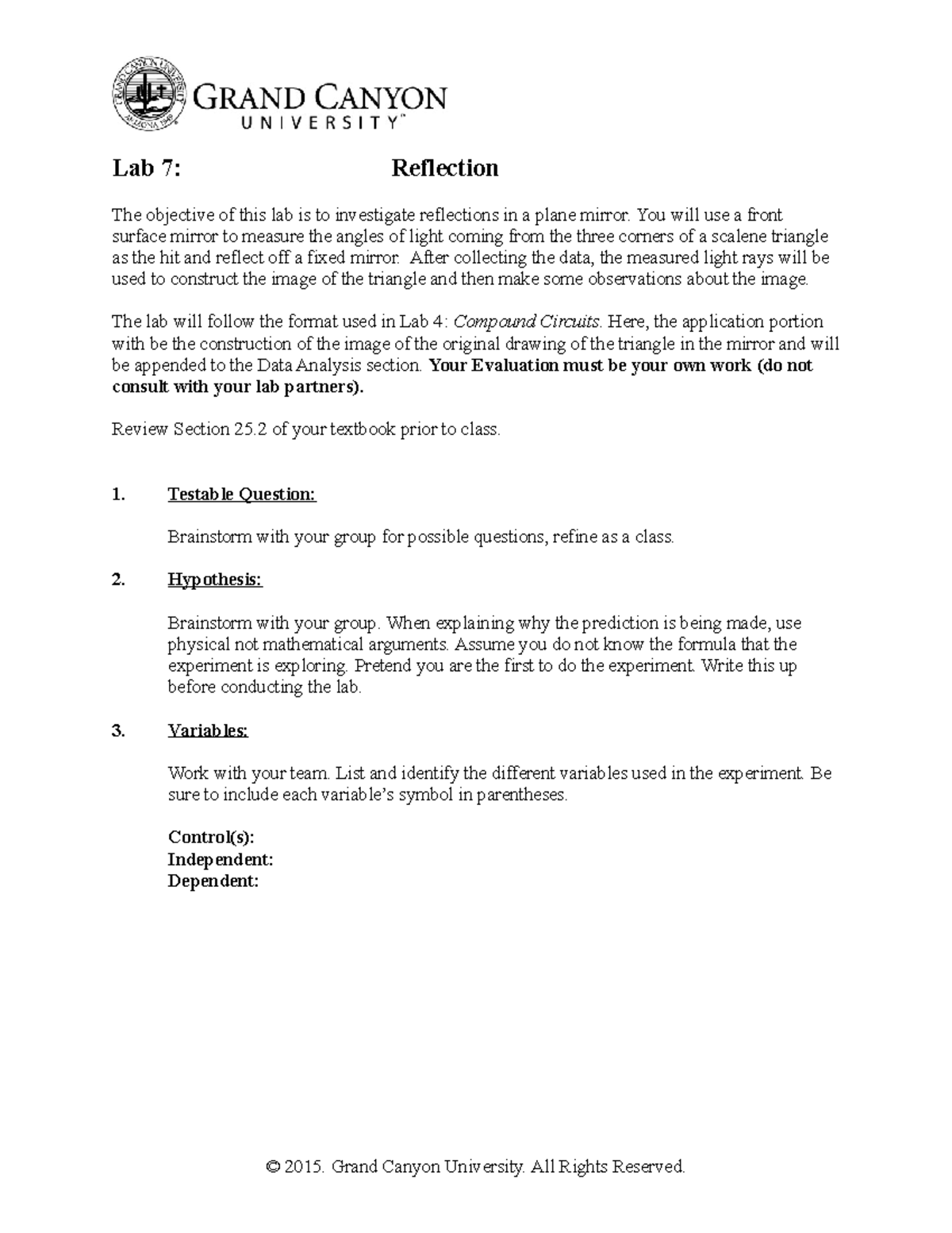 Phy112l - practice - Lab 7: Reflection The objective of this lab is to ...