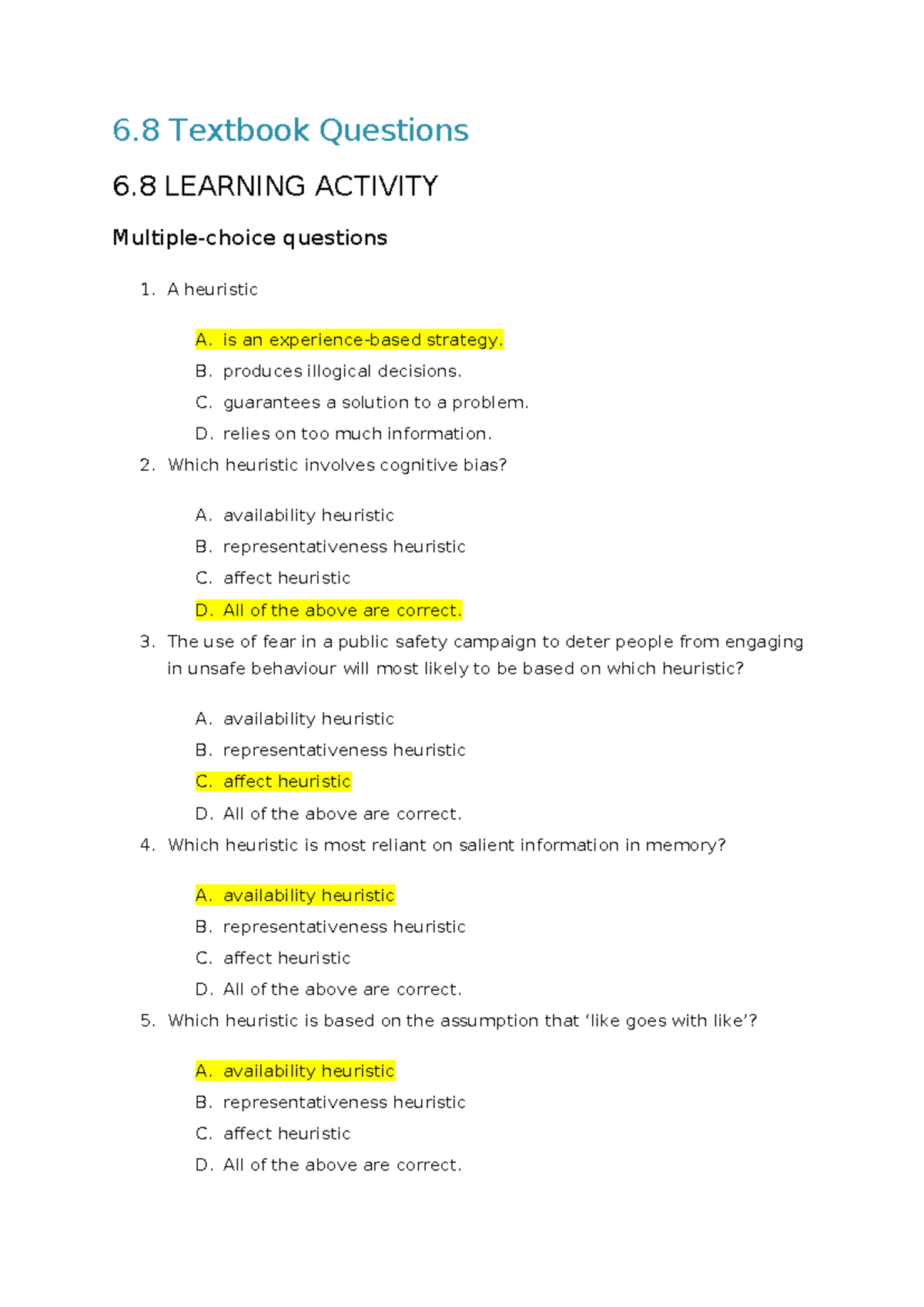 6.8 Heuristics - Psychology Unit 2 AOS 1 & 2 - 6 Textbook Questions 6 ...