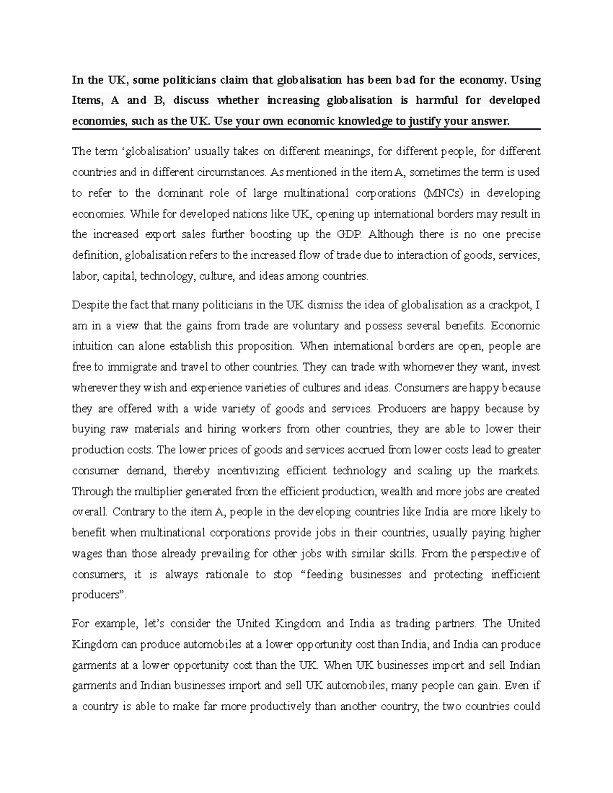 Assignment regarding key economic concepts with detailed answers ...