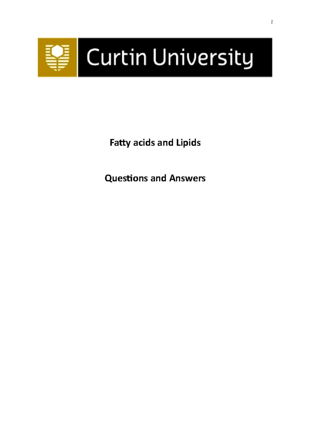 11. Fatty acids and Lipids - i Fatty acids and Lipids Questions and ...
