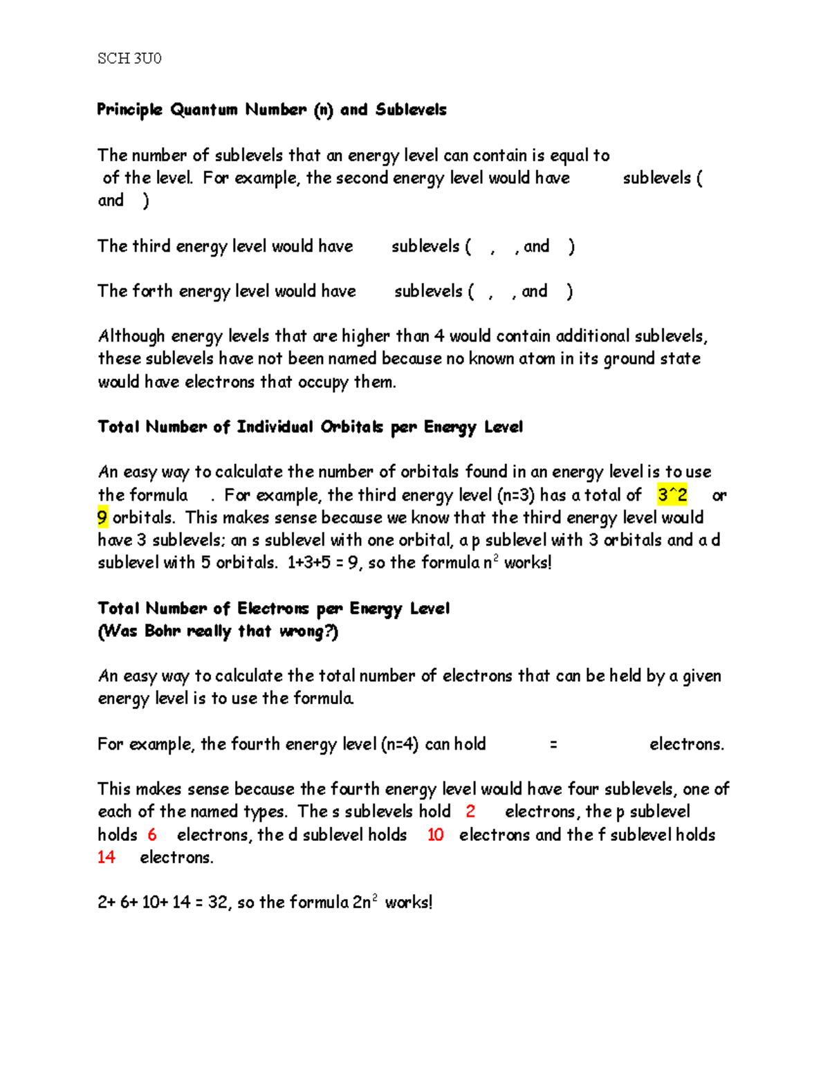 Principle+Quantum+Number - SCH 3U Principle Quantum Number (n) and ...