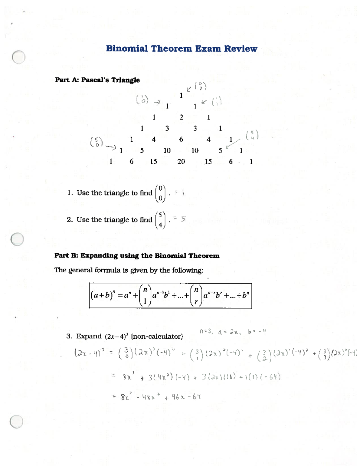 Binomial Theorem Exam Review Solutions - AM2402 - UWO - Studocu