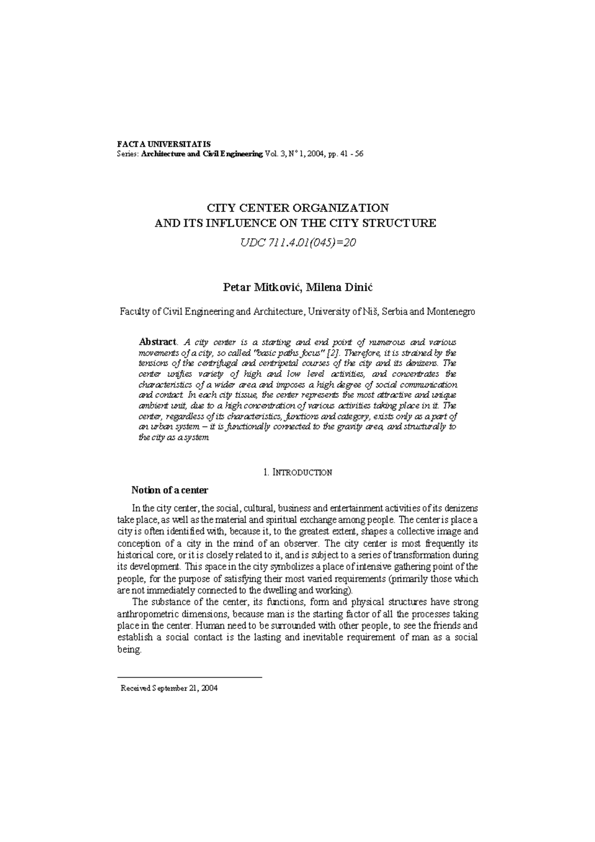 CITY CENTER ORGANIZATION AND ITS INFLUENCE ON THE CITY STRUCTURE ...