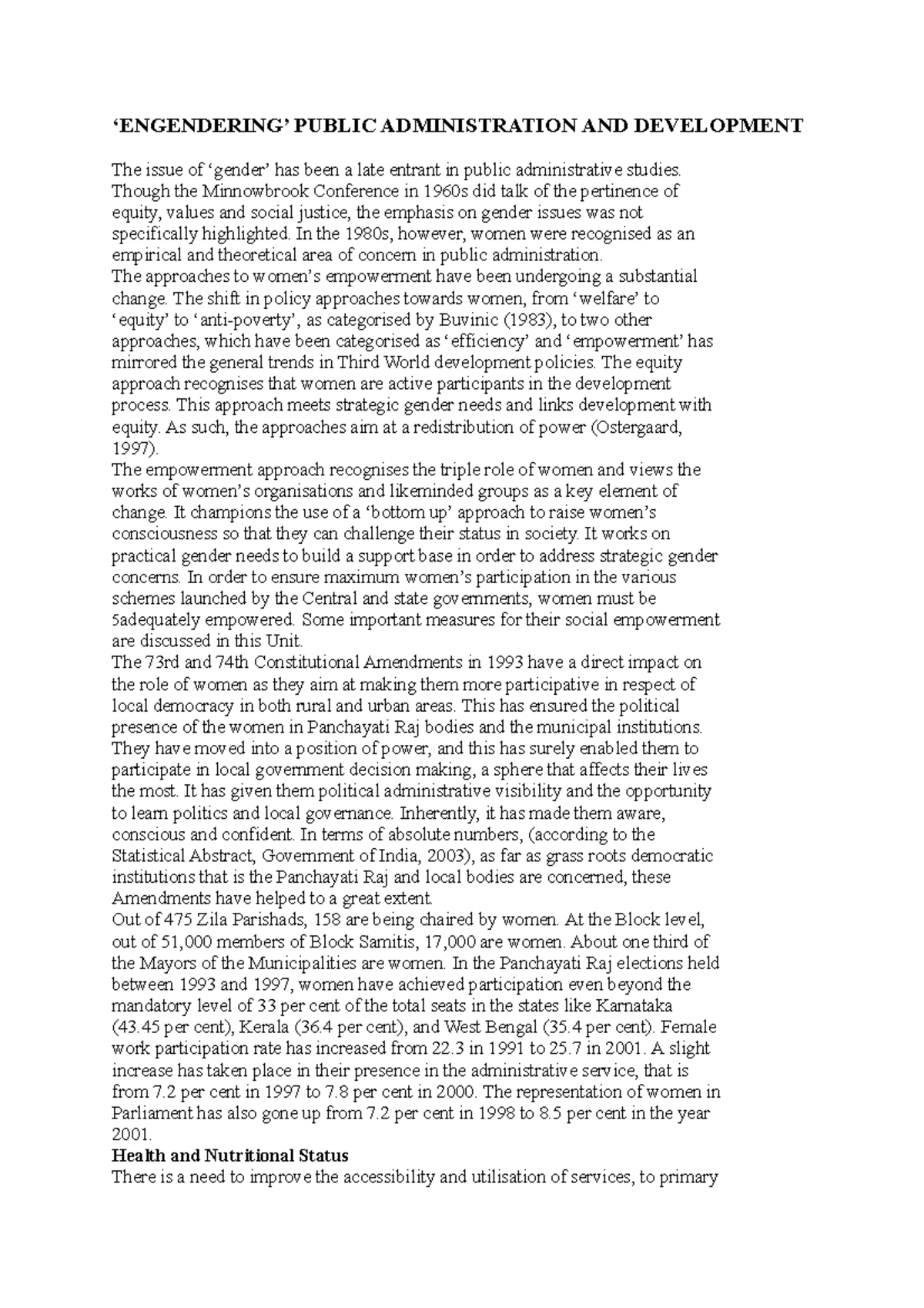 Engendering’ Public Administration AND Development - ‘ENGENDERING ...