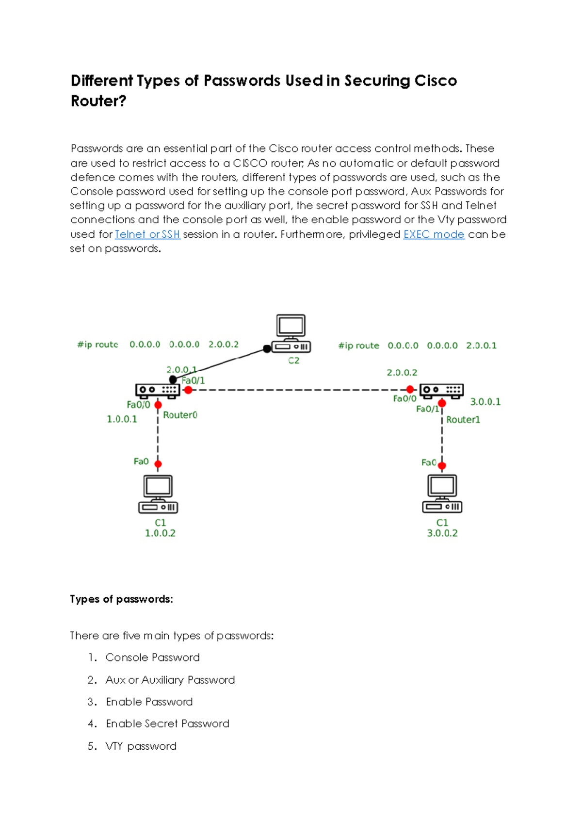Different Types of Passwords Used in Securing Cisco Router - Different Types of Passwords Used ...