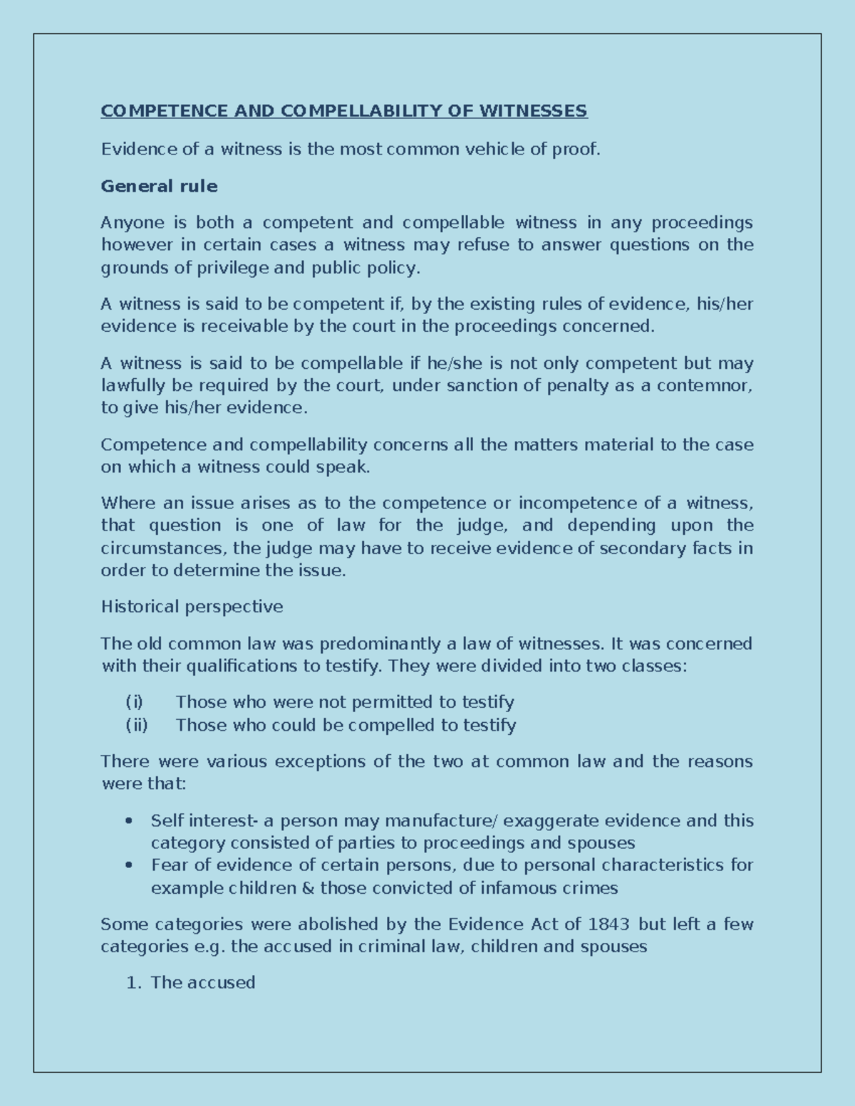 Unilus-En C - law - COMPETENCE AND COMPELLABILITY OF WITNESSES Evidence ...