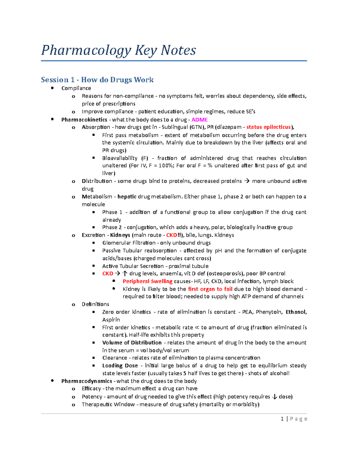 Pharmacology Notes - Pharmacology Key Notes Session 1 - How do Drugs ...