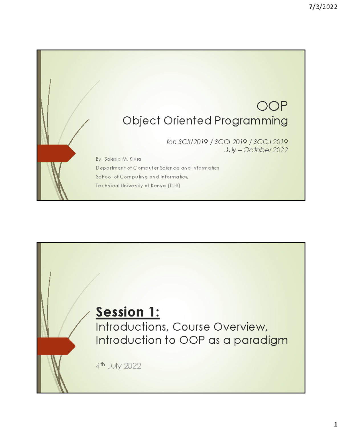 1 introductions course overview OOP as a Paradigm-1 - OOP Object ... 1 introductions course overview OOP as a Paradigm-1 - OOP Object ...