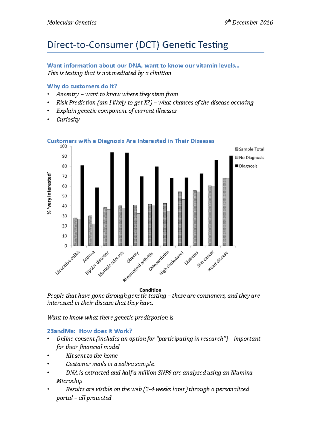 Molecular Genetics Bioinformatics IV Direct-to-Consumer (DCT) Genetic ...