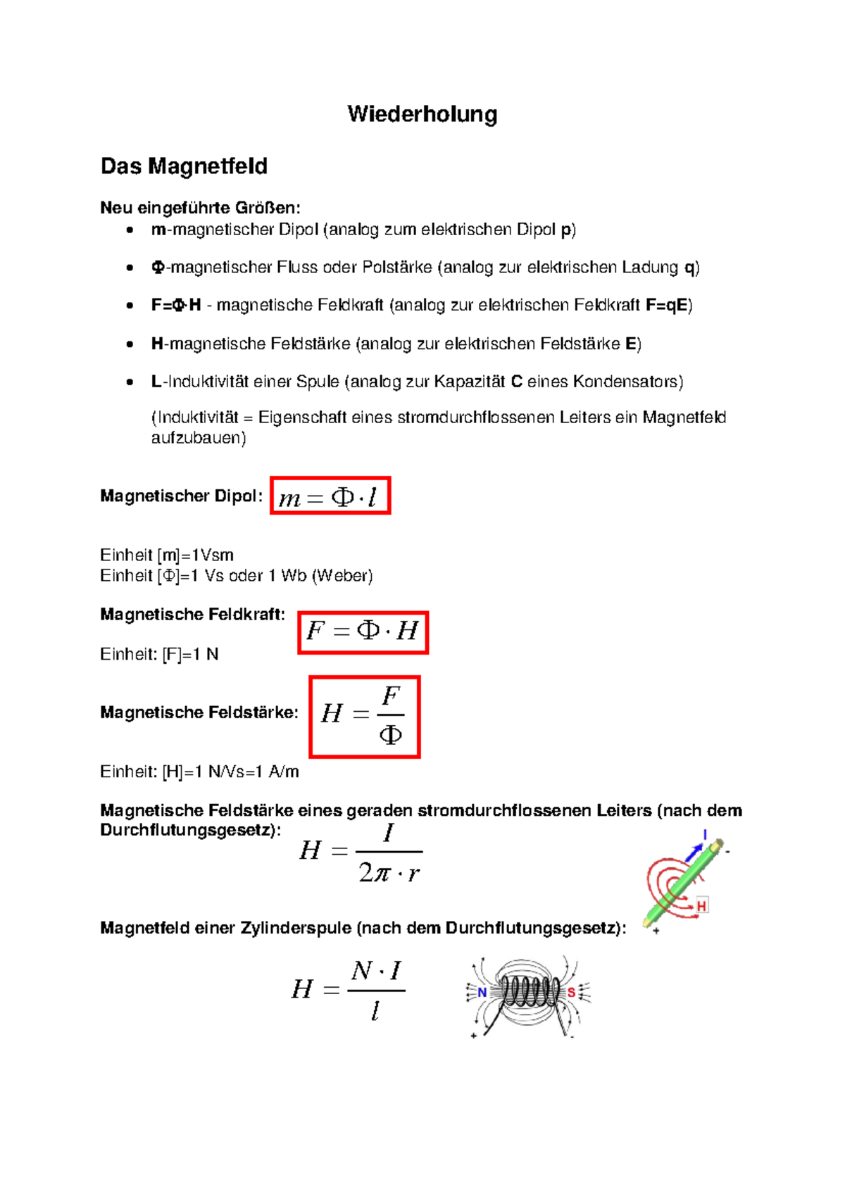 Skript Physik Teil 7 - Wiederholung Das Magnetfeld Neu eingeführte Größen: m-magnetischer Dipol ...