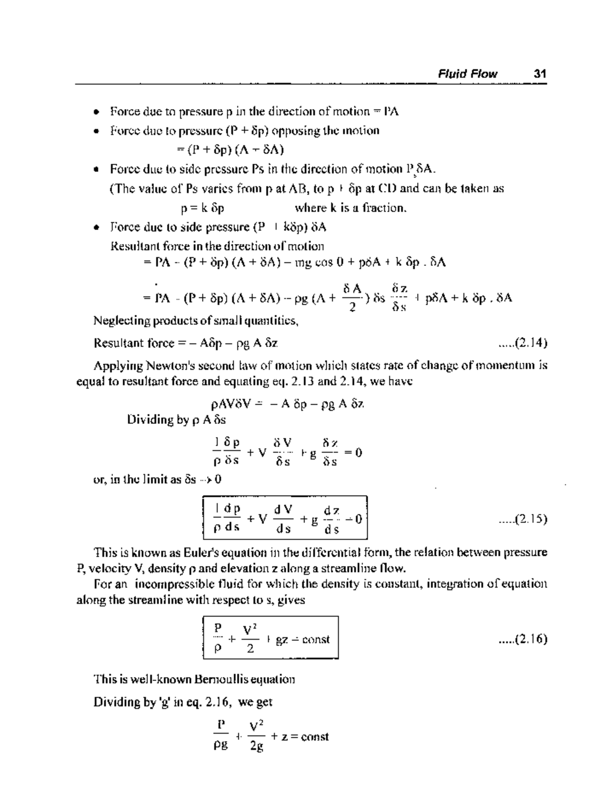 Fluid Mechanics Notes - Force due to pressure p in the direction of ...
