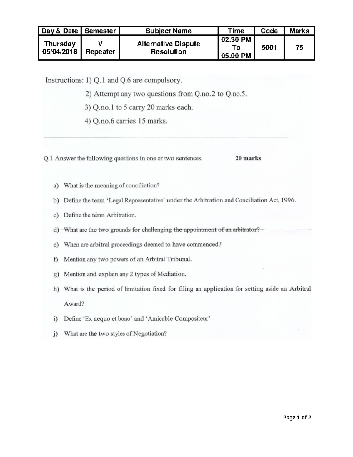 Question paper - CPC notes - Day & Date Semester Subject Name Time Code ...