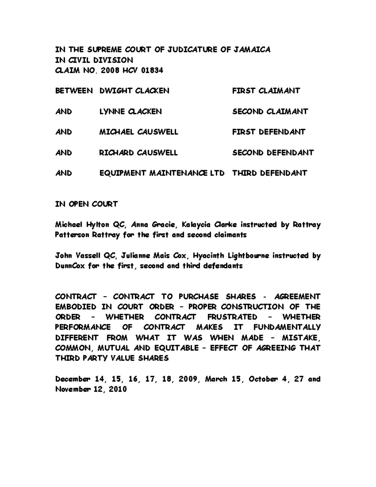 Contract II - Dwight Clacken v Michael Causwell - IN THE SUPREME COURT ...