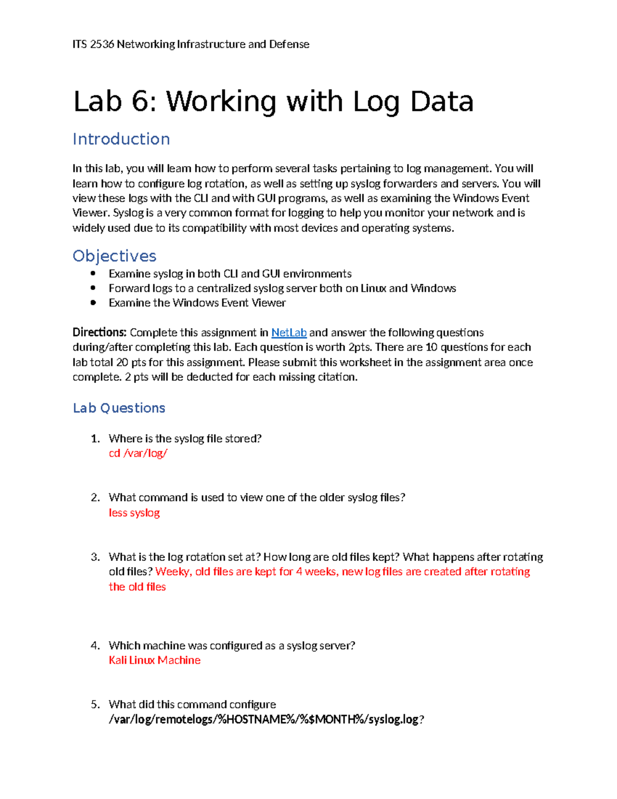 Lab 06 Worksheet - ITS 2536 Networking Infrastructure and Defense Lab 6 ...