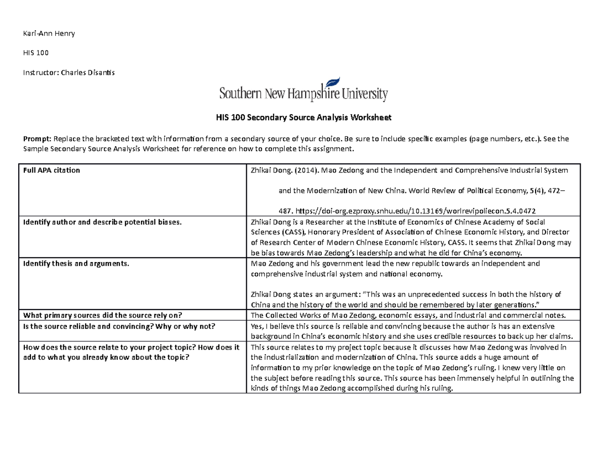 Henry HIS 100 3-4 Activity - Kari-Ann Henry HIS 100 Instructor: Charles ...