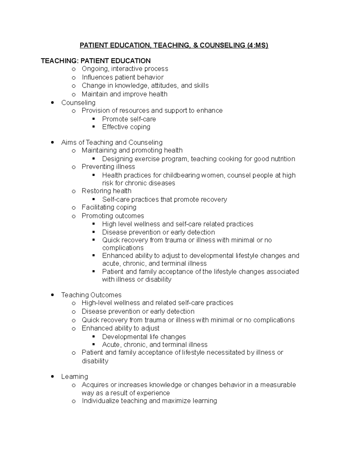 UNIT 2 Study Guide for patho - PATIENT EDUCATION, TEACHING ...
