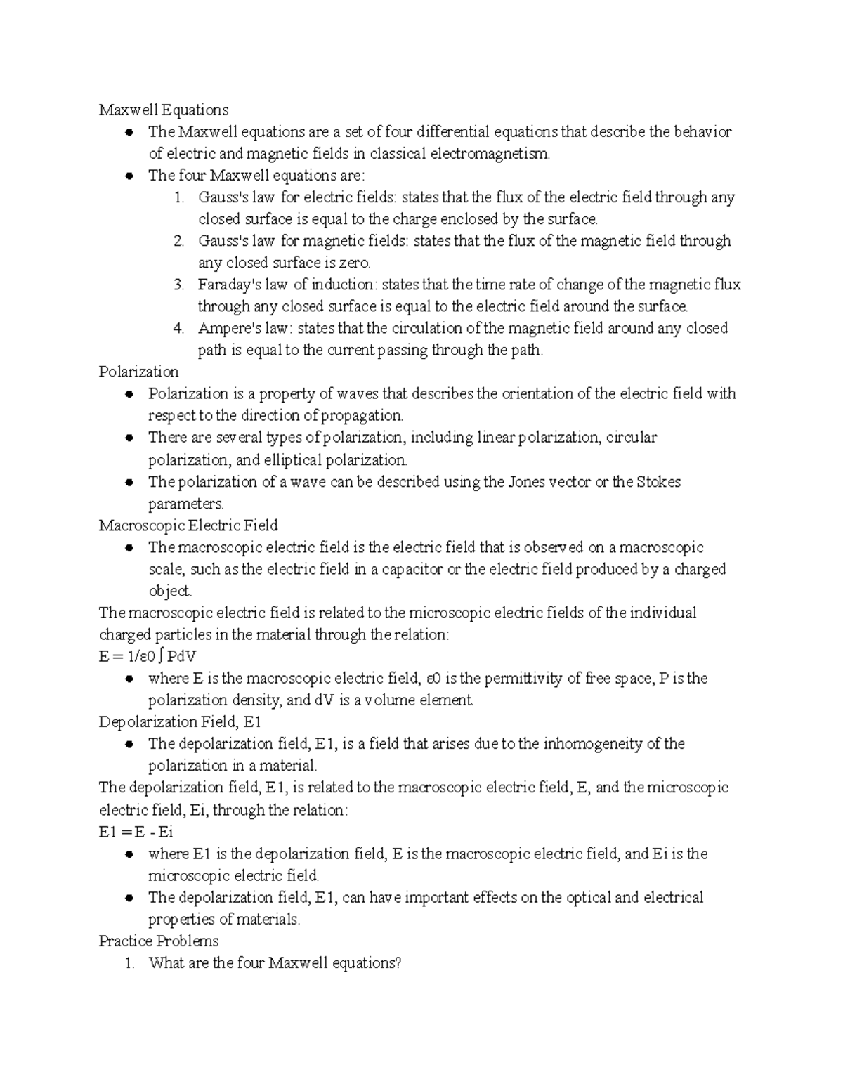 Concept 43.1 Notes - Maxwell Equations The Maxwell equations are a set ...