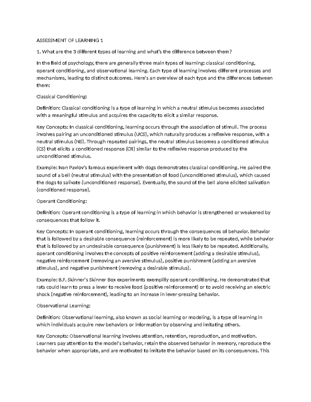 Assessment OF Learning 1 - ASSESSMENT OF LEARNING 1 What are the 3 ...