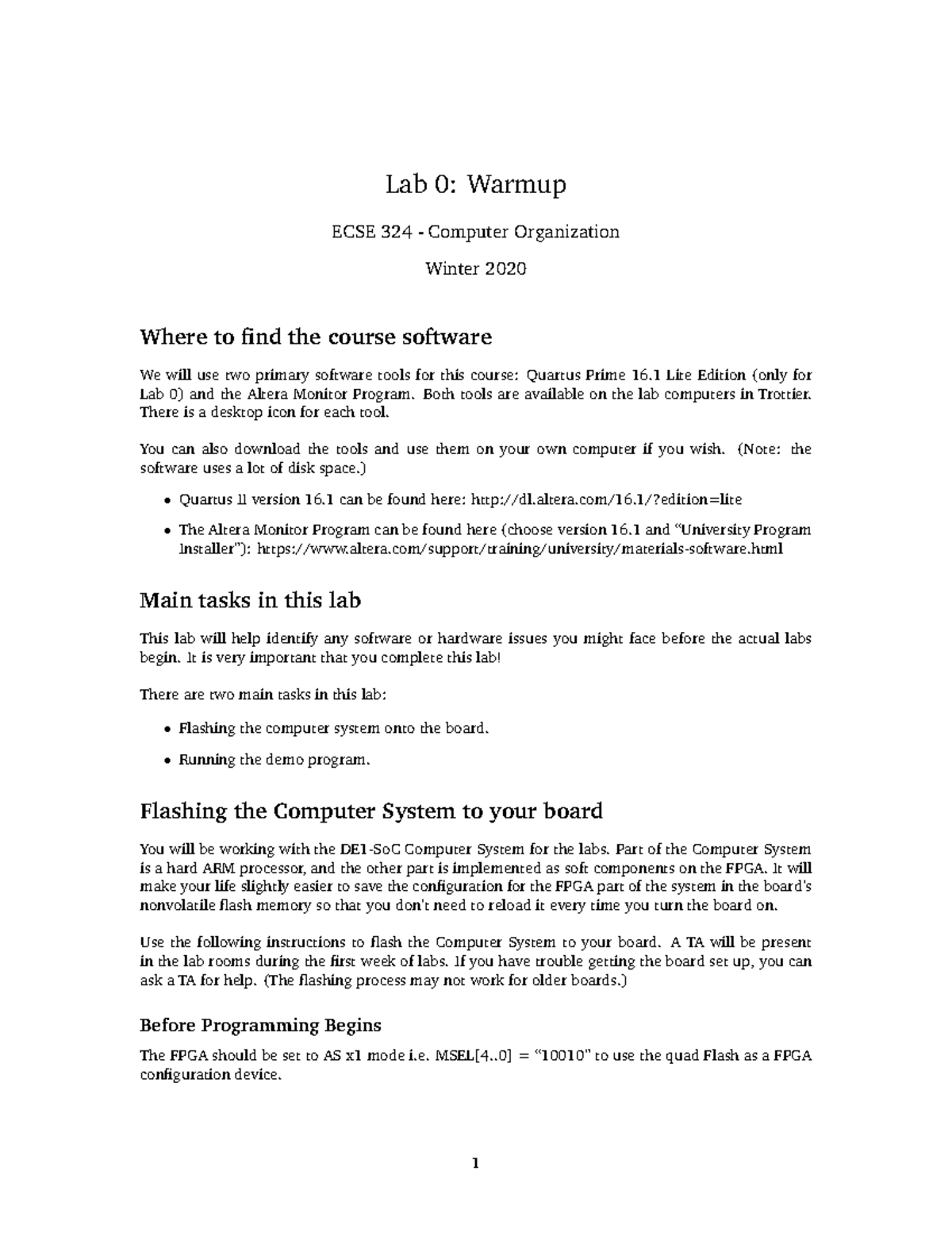 Lab0 - lab - Lab 0: Warmup ECSE 324 - Computer Organization Winter 2020 Where to find the course ...