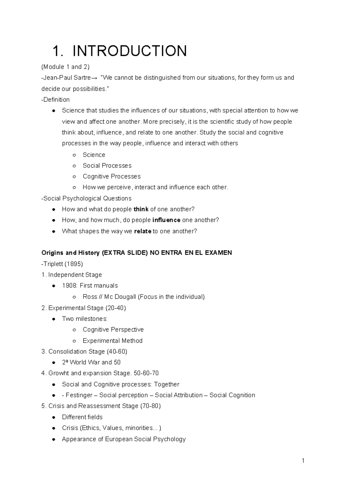 Tema 1: Introducción a la Psicologia Social (Definición y teorías) - 1 ...